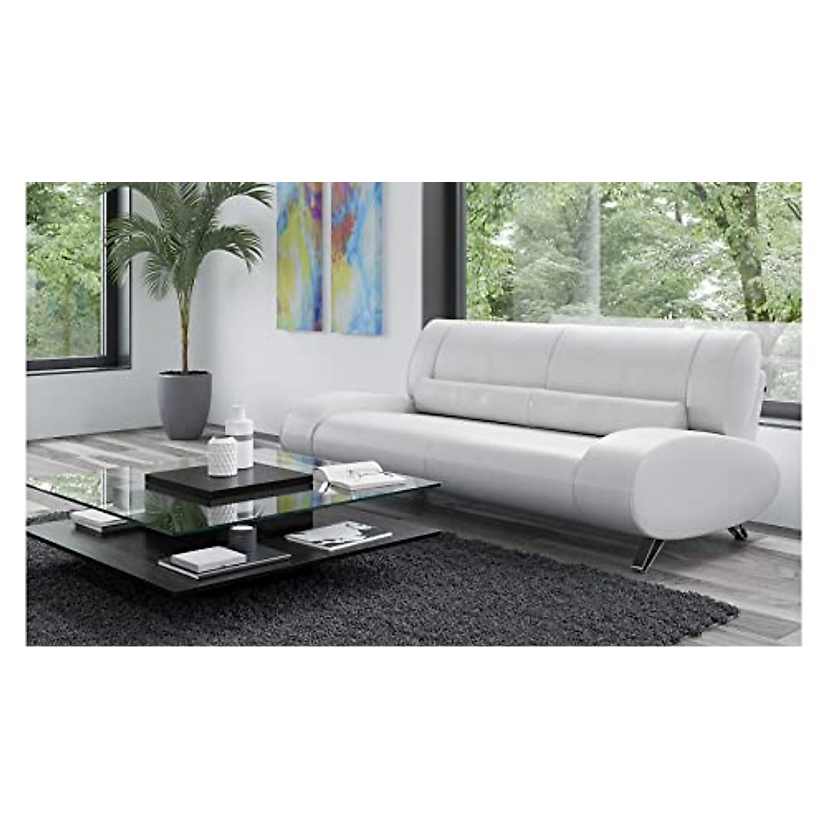 Zuri Furniture Modern Aspen White Microfiber Leather Sofa