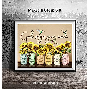 God Says You Are Wall Art - Christian Affirmations - Religious Encouragement Gifts for Women - Inspirational, Psalms, Bible Verses, Scripture Wall Decor - Catholic Gifts - Motivational Positive Quotes