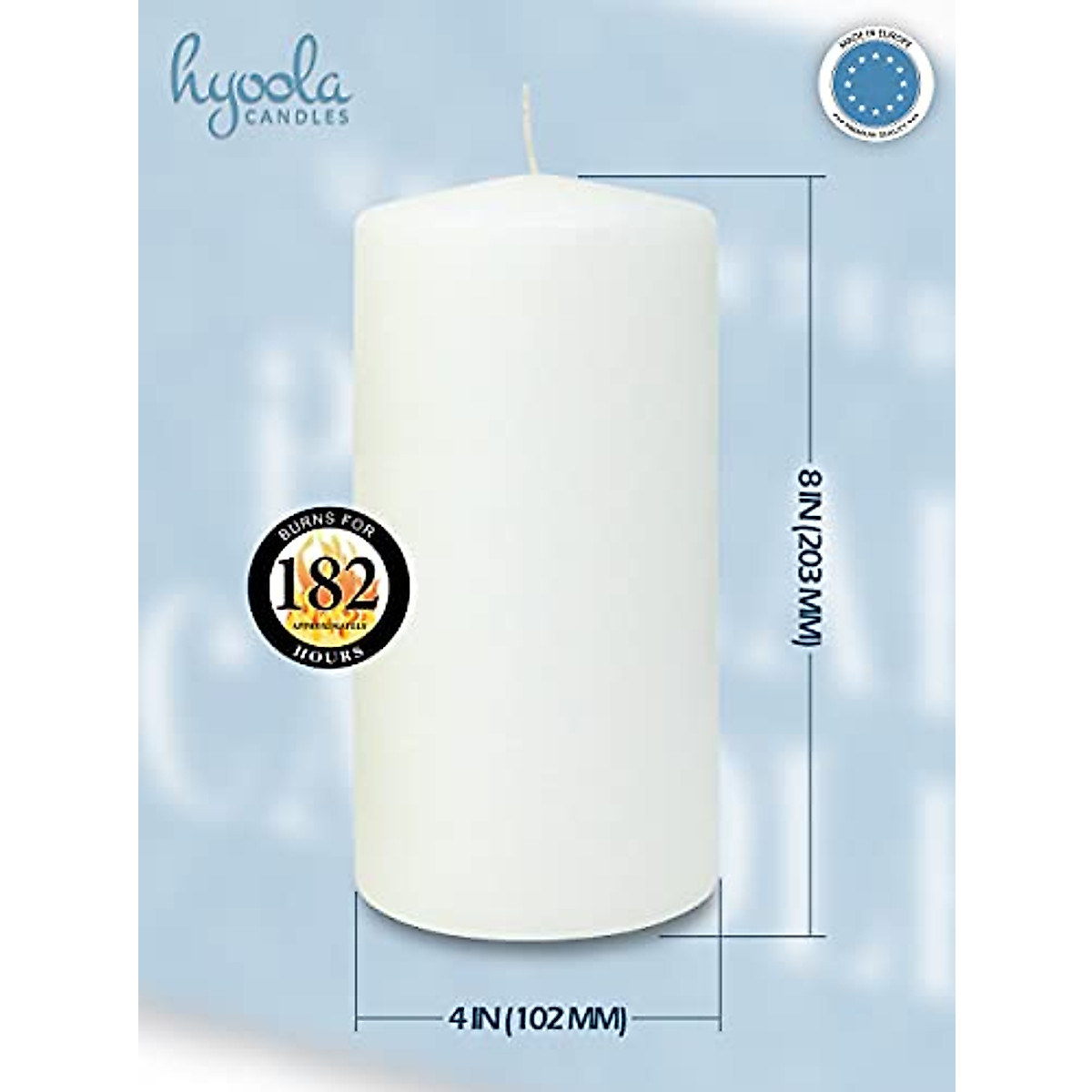 Hyoola White Pillar Candles 4x8 Inch - Unscented Pillar Candles - 2-Pack - European Made