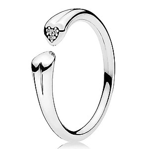 New 925 Sterling Silver Ring Brilliant Bow Red Heart-shaped Crystal You Me Two Hearts Open Ring For Women Gift Fashion Jewelry (4, 7)