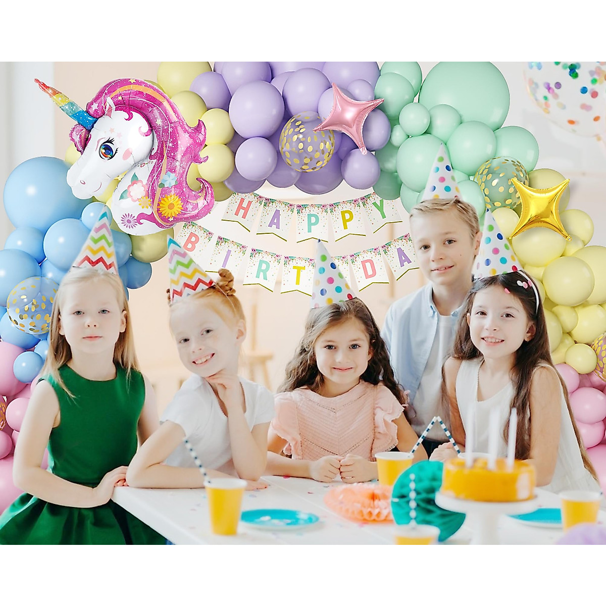 Unicorn Balloons Arch Garland Kit, 146Pcs Rainbow 40" Unicorn Balloon Pastel Pink Purple Blue Confetti Balloons Happy Birthday Banner for Ice Cream Baby Shower Unicorn Birthday Party Decorations