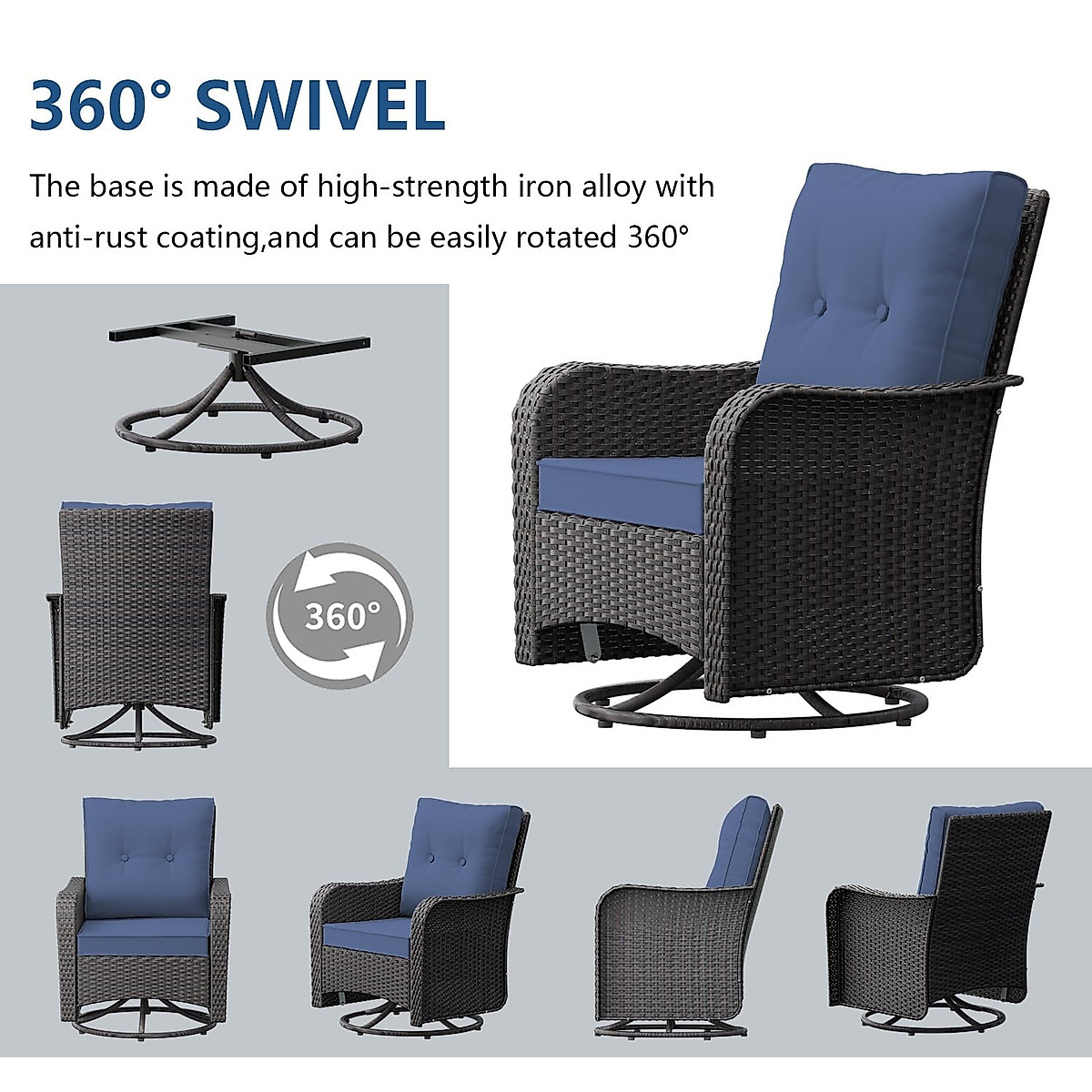 ASJMR 3 Pieces Patio Swivel Rocker Wicker Chairs-Outdoor Swivel Rocking Chairs with 1 Rattan Coffee Table 2 Thickened Cushions Outdoor Furniture Conversation Sets for Patio Porch Garden