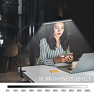 ODOM LED Desk Lamp, Swing Arm Table Lamp with Clamp, Flexible Gooseneck Reading Lights, Eye-Care Architect Task Lamp, 3 Color 10 Brightness Modes Desk Light for Home Office, Reading, Study, Dorm