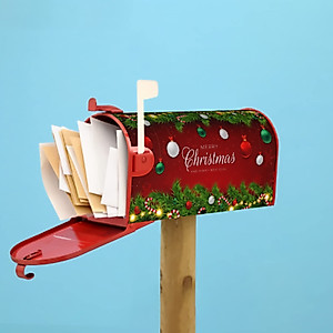 Merry Christmas Mailbox Cover Standard Size Red Christmas Tree Magnetic Mailbox Covers Winter Holiday Large Post Letter Box Covers Garden Yard Home Decor for Outside 21" x18"