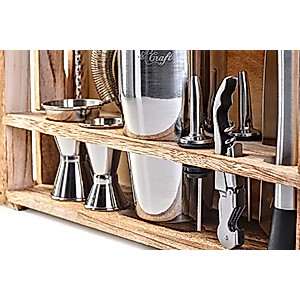 Mixology Bartender Kit: 11-Piece Bar Tool Set with Rustic Wood Stand | Perfect Home Bartending Kit and Cocktail Shaker Set for a True Drink Mixing Experience | Fun Housewarming Gift Idea (Silver)