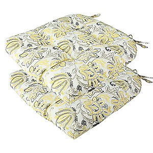 FUNHOME All Weather Patio Furniture Tufted Seat Cushion with Tie,19" x 19",Pack of 2,Waterproof Patio Chair Pads for Garden Patio Outdoor Decor-Yellow Flower