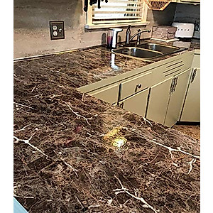 UPREDO Brown Marble Contact Paper Granite Look Marble Effect Countertops Gloss Vinyl Kitchen Bathroom Table Desk Sticker Film 12inch by 79inch (Brown)
