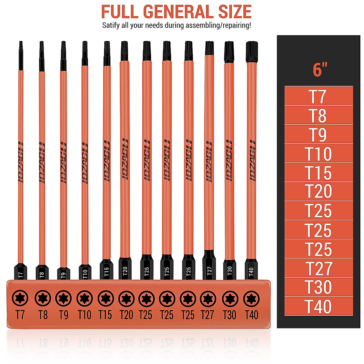 LOZAGU 12Pcs Long Torx Bit Set 6-Inch (152mm), T7 to T40, Magnetic Security Tamper Proof Star Bit Set,1/4 Inch Hex Shank | S2 Steel