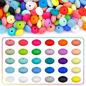 180PCS FIVEIZERO Silicone Lentil Beads,12mm 30 Colos Silicone Abacus Beads Silicone Beads Bulk Loose Spacer Jewelry Beads Colorful DIY Lanyard Beads for Making Necklace Keychain Accessories