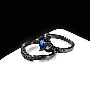 LZJ Blue Zirconia Heart Cut Bridal Princess Crown CZ Black Gold Plated Eternity Band Rings (7)