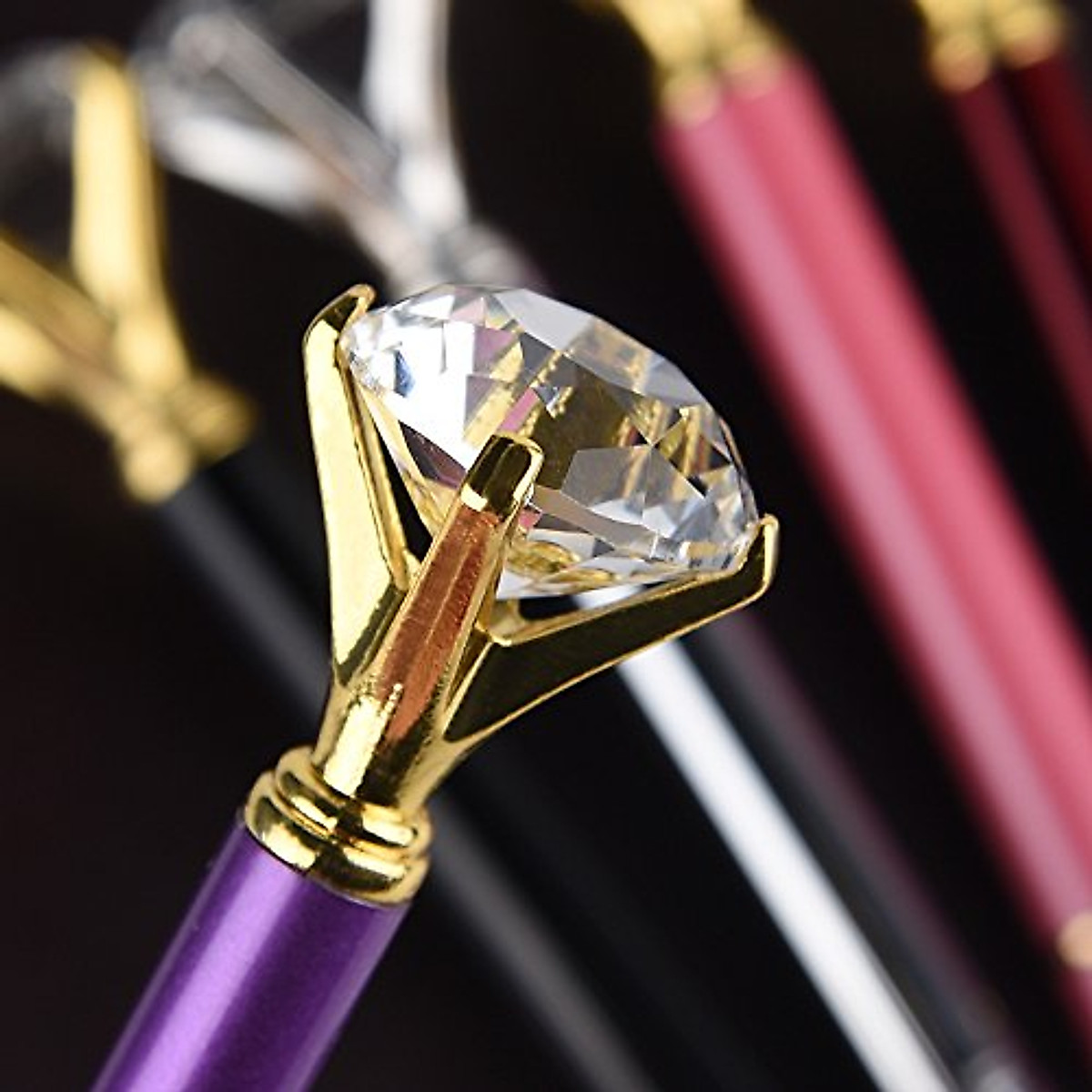 Coopay 12 Pieces Crystal Diamond Pens Bling Rhinestones Metal Ballpoint Pens Black Ink for School Office, 12 Color Variations