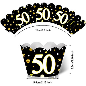 24pcs Dessert Cupcake Topper 24pcs Cupcake Wrappers Cheer to 50 Years Old Theme Decor Supplies Men Women Happy 50th Birthday Wedding Anniversary Party Decoration