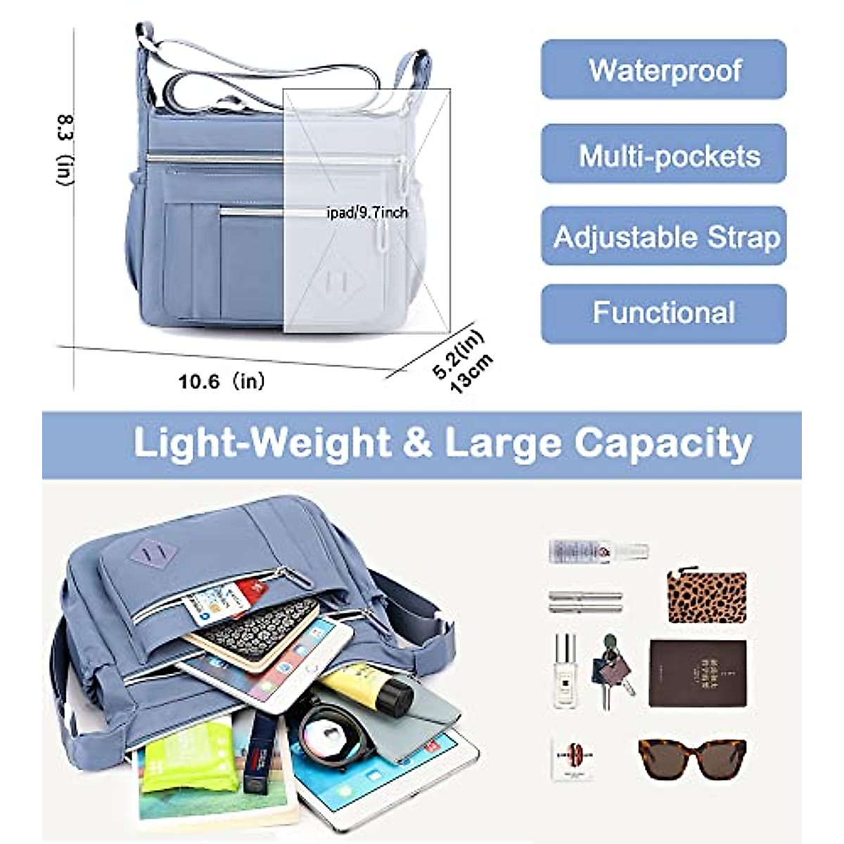 BASICPOWER Crossbody Bag Purse for Women, Multiple Pockets Lightweight Waterproof Shoulder Bags Travel Tote Handbag