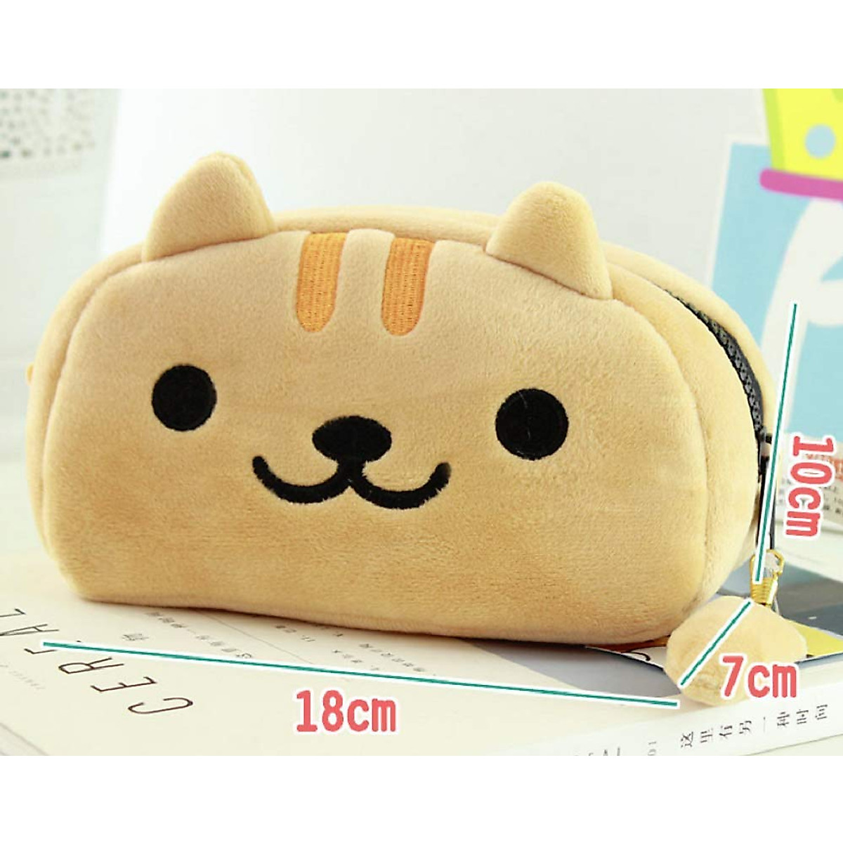 GK-O Cute Cat Plush Pencil Case Pen Bag Cartoon Make Up Cosmetic Bag (White Yellow)