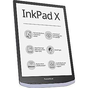 PocketBook InkPad X | E-Book Reader | Large E Ink Screen 10.3ʺ E-Reader | Glare-Free & Eye-Friendly | Adjustable SMARTlight | Text-to-Speech Function | Audio Output and Bluetooth | Audiobooks