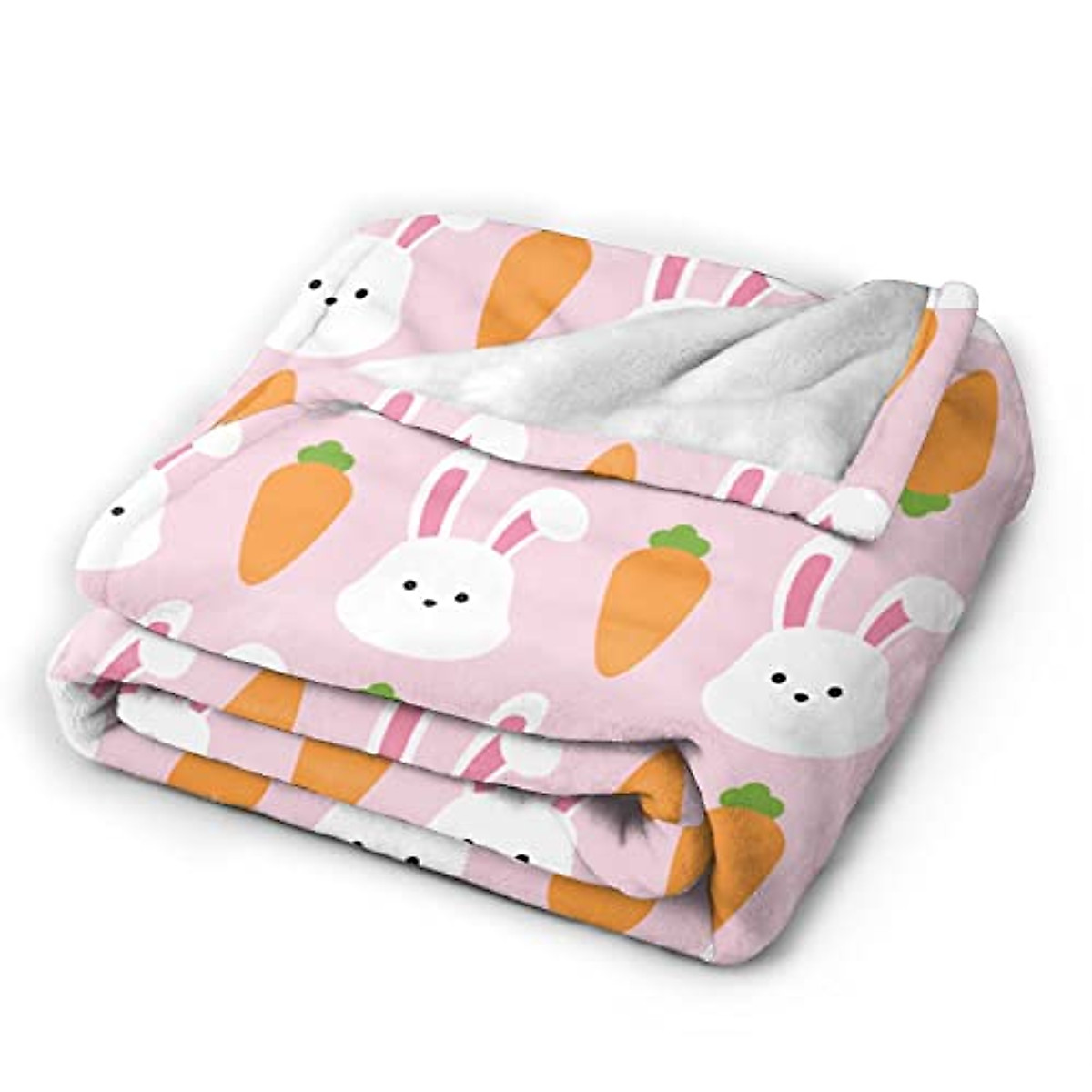 Rabbit and Carrot Throw Blanket Soft Warm Cozy Lightweight Blankets Cute Easter Bunny Flannel Blanket for Sofa Couch Bed Office Holiday Decorative 50"X40"
