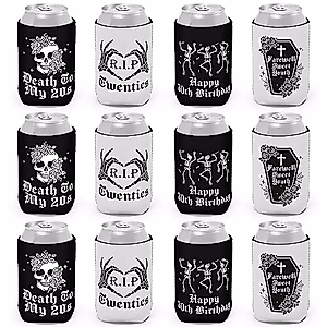 CiyvoLyeen Gothic 30th Birthday Can Sleeve Death to My 20s Party Decor Skull Design Cooler RIP Cheer Youth Bachelorette Supplies Happy Halloween Women Wife Sweet Gifts Beer Soda Black White 12PCS