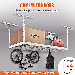 VEVOR Overhead Garage Storage Rack, 4x8 Garage Ceiling Storage Racks, Heavy Duty Adjustable Cold Rolled Steel Racks for Garage Storage, Organization, 600 lbs Load Capacity, 22''-40"