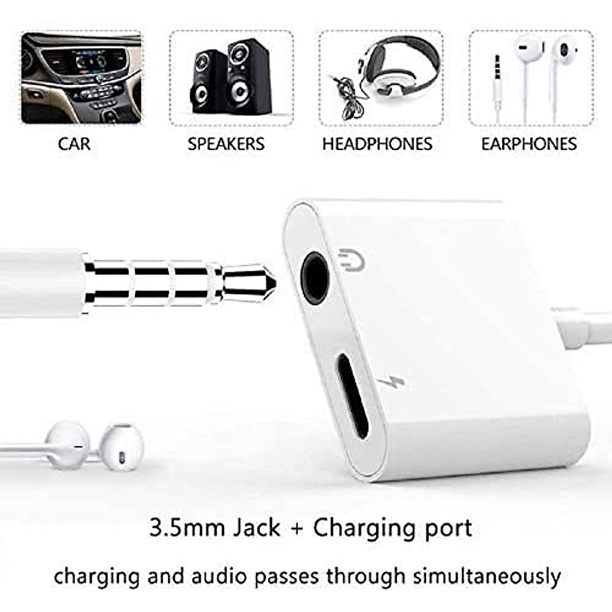 Lightning to 3.5mm Headphones Jack Adapter for iPhone,Apple MFi Certified iPhone Headphones Adapter Dongle Aux Audio Charger Splitter Compatible for iPhone 14 13 12 11 XS XR X 8 7 iPad-Support All iOS