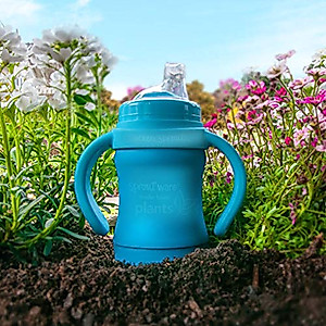 Green sprouts Sprout Ware Sip & Straw Cup made from Plants | Non-toxic Plant-based Plastic Transition Sippy Cup without BPA, BPS, BPF | Soft Silicone Spout and Straw | Easy-grip Handles