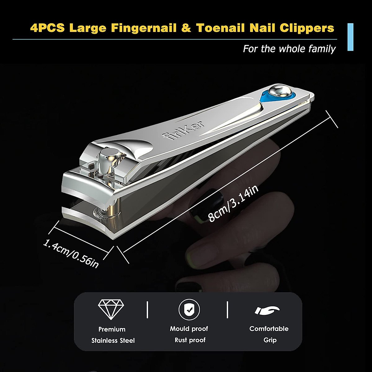 firiKer 4PCS Nail Clipper Set, Sharpest Fingernail & Toenail Nail Cutting Clippers, Quality Stainless Steel Portable Nail Cutter Set with Nail File, Personal Pedicure Kit for Women Man