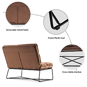 MCombo Loveseat Sofa Couch, Mid-Century Velvet Armless Settee, 2-Seater Upholstered Bench for Living Room Bedroom 4018 (2 Sets Brown)