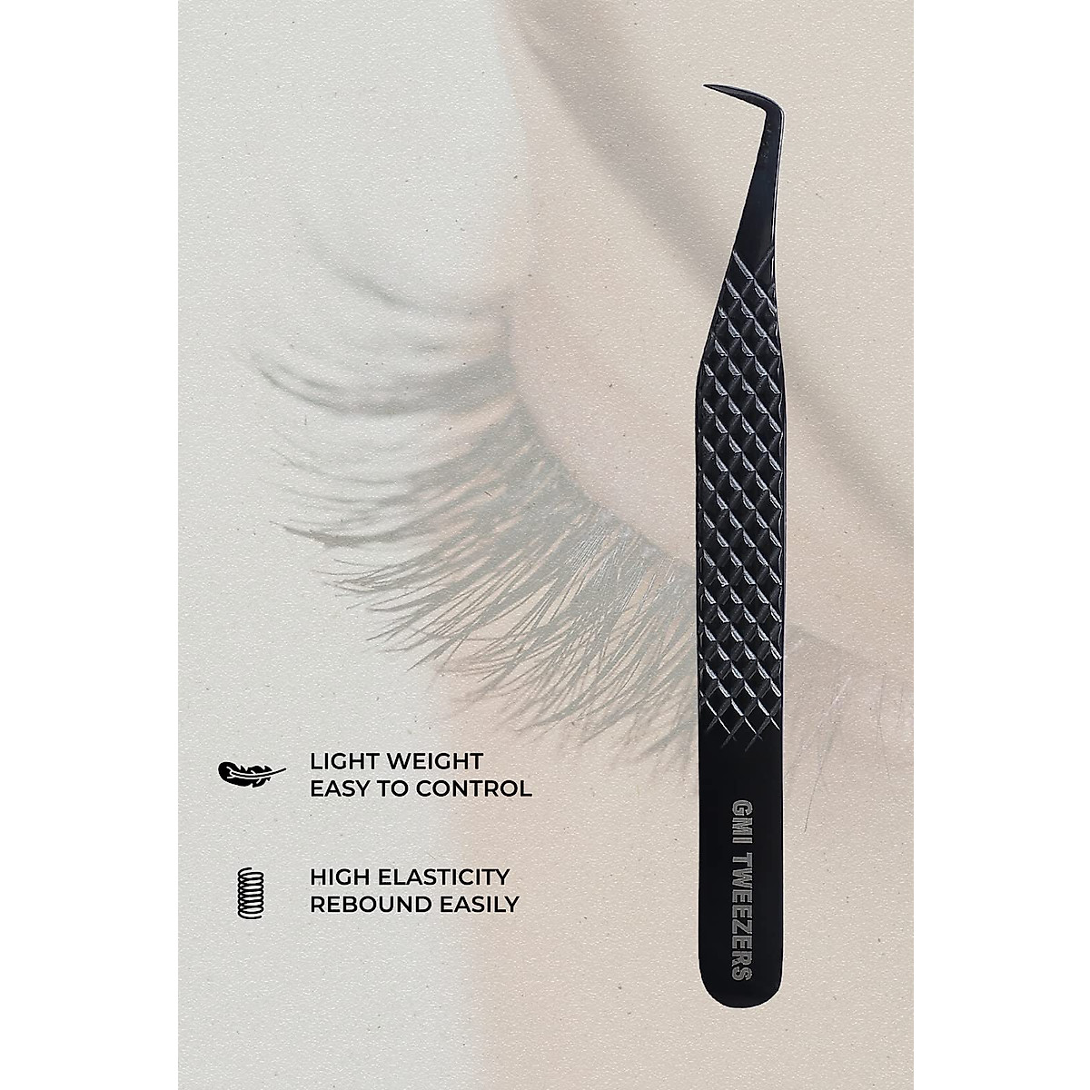 GMI Lash Tweezers - Set of 5 Eyelash Tweezers- Stainless Steel Eyelash Extension Tweezers - Multipurpose Lash Tweezers for Eyelash Extensions for Individual. (Black)
