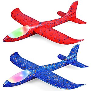 Toyly 2 Pack LED Airplane Toys,17.5" Large Throwing Foam Plane,2 Flight Mode Glider Plane,Outdoor Toy for Kids,Flying Toy for Kids,Gift Toys for Boys Girls 3 4 5 6 7 8 9 Year Old