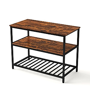 Lamerge Kitchen Island with 3 Shelves, Industrial Kitchen Counter, Kitchen Island with Metal Frame/MDF Top, 3 Tier Kitchen Shelf with Large Workstation for Home, Restaurant(Rustic Brown)