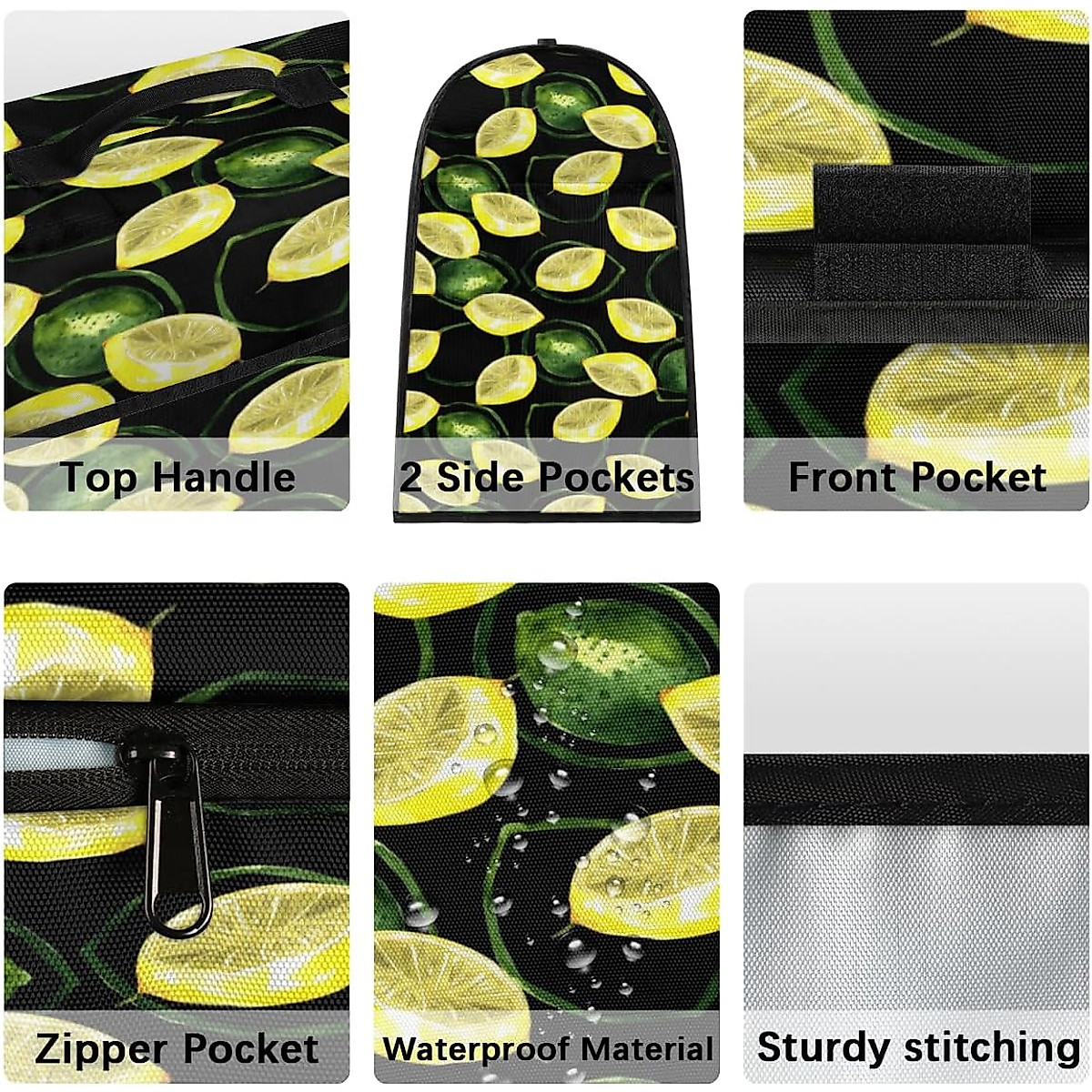 Lemon Slice Appealing Mixer Cover Dustproof Stand Mixer Covers Compatible with 6/7/8 Quart Kitchen Mixer, 4 Pockets for Mixer Accessories