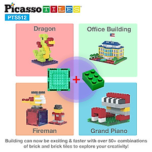 PicassoTiles 512 PCs Grand Playset Magnetic Tiles and Building Block Combo Creative Buildings & Figures Such as Bridges Hearts Unique Characters & More Educational STEM Toys Learning Activity Ages 3+