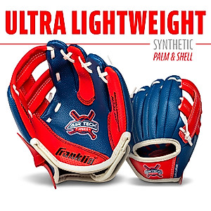 Franklin Sports Kids Baseball Glove - Air Tech Youth Tball Glove - Toddler + Youth Teeball, Baseball + Softball Mitt - Right Hand Throw - Navy/Red - 8.5"