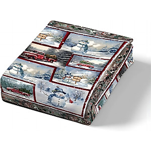 Snowman Bedding 4 Piece Set, King Size Happy New Year Geometric Patchwork Snowman Duvet Cover Set Winter Quilt Cover Christmas Theme Bed Sheet Set for Girls Boys Children Christmas Eve Bedding