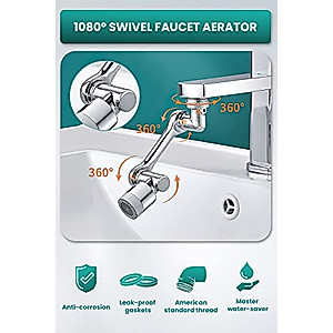 WIRELEL1080° Rotating Faucet Extender, Universal Splash Filter Faucet Aerator with 2 Water Flow Mode with Rubber Gaskets for Bathroom Kitchen Faucet