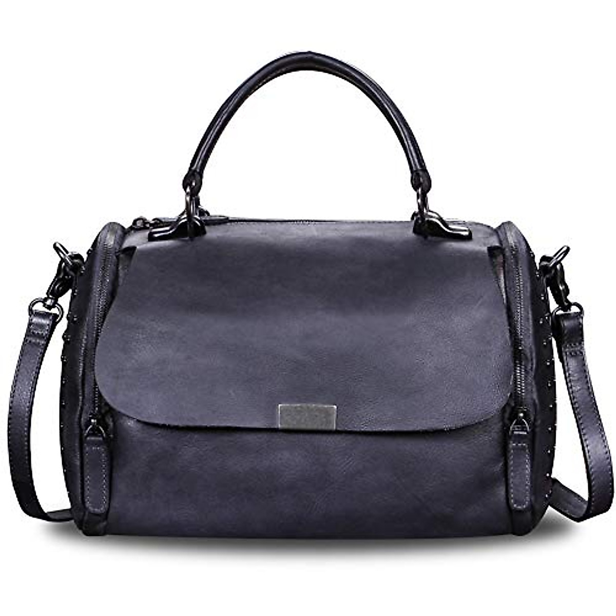 IVTG Genuine Leather Satchel Bag for Women Vintage Handmade Top Handle Crossbody Handbag (Black)