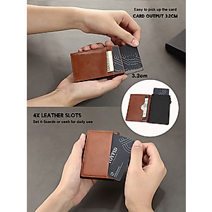 TOYFID Minimalist Wallet for Men,Slim Wallet for Men,Pop Up Wallet, Slim Card Holder RFID Blocking, Leather Wallets with Money Pocket,Minimalist Card Case Up to 11 Credit Cards (Brown)