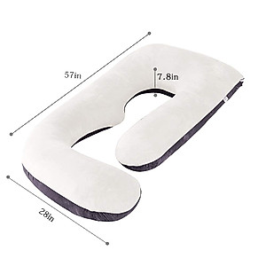 yoyomax J-Shaped Pregnancy Pillows, Full Body Maternity Pillow Memory Foam Pregnancy Pillow with Removable Velvet Cover, 57 Inch Pregnancy Pillows for Sleeping-GREYWHITE