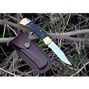 Custom Handmade Leather Genuine Vertical and Horizontal Sheath Folding Pocket Knife Buck 110