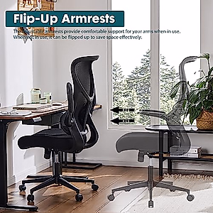 Office Chair, Ergonomic Desk Chair with Flip-up Arms, Breathable Mesh Computer Chair with Lumbar Support, Height Adjustable High Back Swivel Rolling Chair for Home, Office, Study, Conference, Black