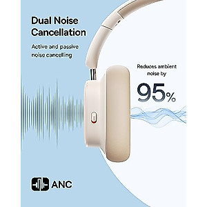 Baseus Active Noise Cancelling Headphones with 100H Playtime, LHDC Hi-Res Sound, Reduce Noise by Up to 95%, Spatial Audio, ENC Mics, 0.038s Low Latency, Bluetooth 5.3 Wireless Headphones - Bowie H1i