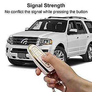 for Ford Key Fob Cover with Metal Keychain, Soft Full Protection Key Case Compatible with Ford C-Max Edge Escape Expedition Explorer Flex Focus Taurus Lincoln MKS MKT MKX Navigator Key Protector White
