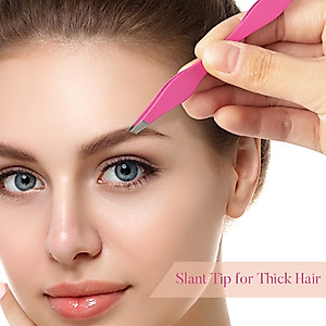 NUOMI 2 Pack Eyebrow Tweezers Double Ends Stainless Steel Tweezers Makeup Tools with Slant/Pointed Tips for Removing Facial Hair, Ingrown Hair, Pink and Black