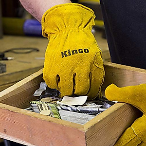 Kinco Unlined Suede Cowhide Leather Work Gloves with Reinforced Palm Patch, Large