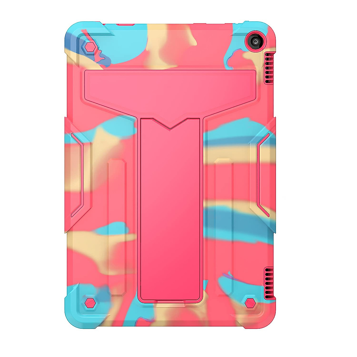 UUcovers Kindle Fire HD 10 & 10 Plus Tablet Case (Only Fits 11th Generation, 2021 Release) with Kickstand Shockproof 3 in 1 Heavy Duty Rugged Hybrid Hard PC & Soft Silicone Cover, Rainbow & Rose Red