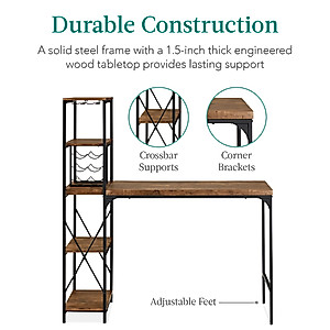 Best Choice Products 3-Piece Counter Height Dining Set, Desk, Bar, Kitchen Island Table w/ 2 Stools, Wine Rack & Storage Shelves - Brown