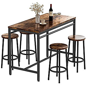 Recaceik Dining Table Sets for 4 Bar Table and Chairs Set Industrial Outdoor Table w/ 4 Stools for Home, Farmhouse, Restaurant, Cafe, Kitchen, Dining Room, Breakfast Nook, Small Space