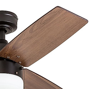 Prominence Home Reston, 42 Inch Modern Farmhouse LED Ceiling Fan with Light, Pull Chain, Dual Mounting Options, Dual Finish Blades, Reversible Motor - 51015-01 (Bronze)