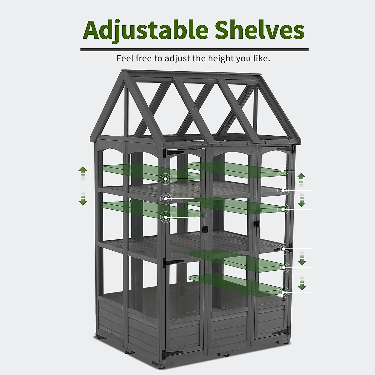 MCombo Wooden Greenhouse, Outdoor Greenhouse with Adjustable Roof Vent and 6 Lockable Door for Backyard/Outdoor Use, (48 x 38.8 x 83.9 Inches) 0851 (Dark Grey)