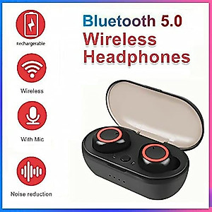 Skellig TWS Bluetooth Earphones Fingerprint Touch Wireless Earbuds HD Stereo Wireless Headphones Noise Cancelling Gaming Headset,black