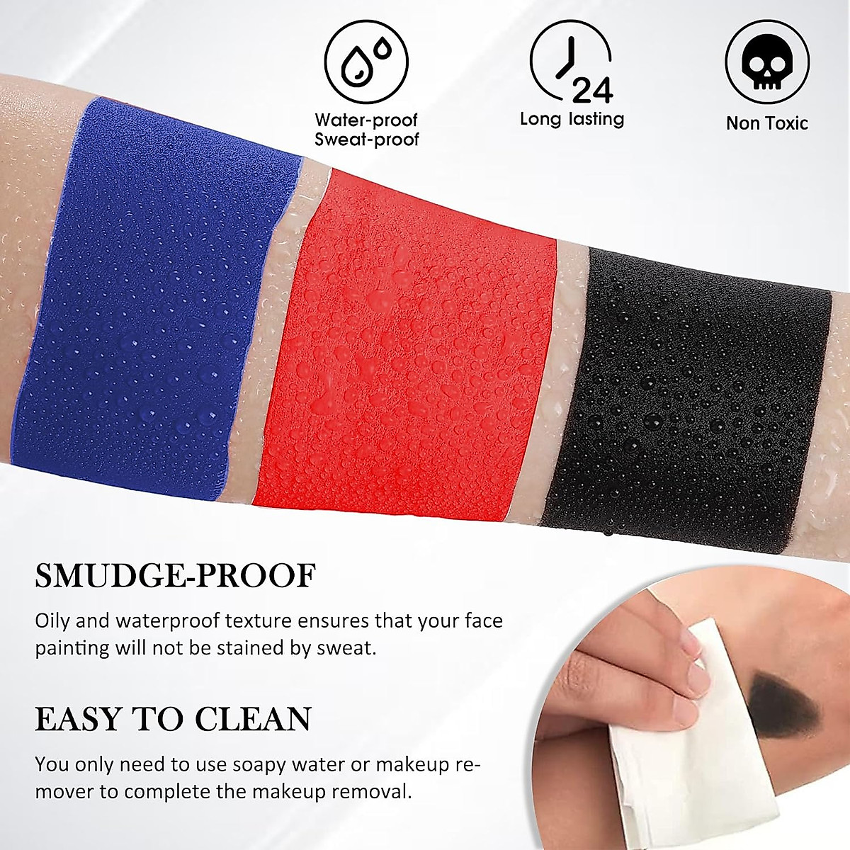 4 Colors Face Paint Kit, Sports Events Special Effects Makeup Kit， Eye Black Sticks Cream Blendable Body Paint Sticks for Softball Baseball Football Sports Halloween Cosplay Costume Makeup